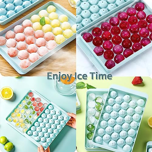 ARTLEO 4 Pack Round Ice Cube Trays for Freezer with Bin, Upgrade Easy Release Small Ice Ball Maker Mold, Freezer Ice Container with Lid, Mini Sphere ice cube Mold trays, Ice Bucket and Tong,Bpa free
