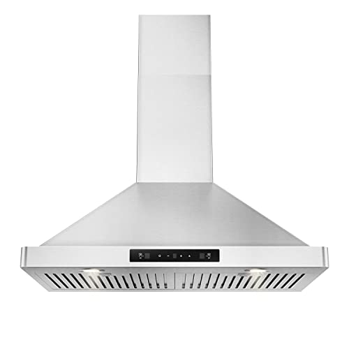 EVERKITCH 36 inch Wall Mount Range Hood 800CFM, with DC Motor, Stainless Steel Vent Hood with 6 Speeds Exhaust Fan, Convertible to Ducted and Ductless, with stainless steel filters
