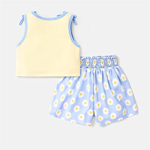 Disney Mickey and Friends Toddler Girl 2 Piece Outfits Set Sleeveless Tank Top and Shorts Set Light Blue 4-5 Years