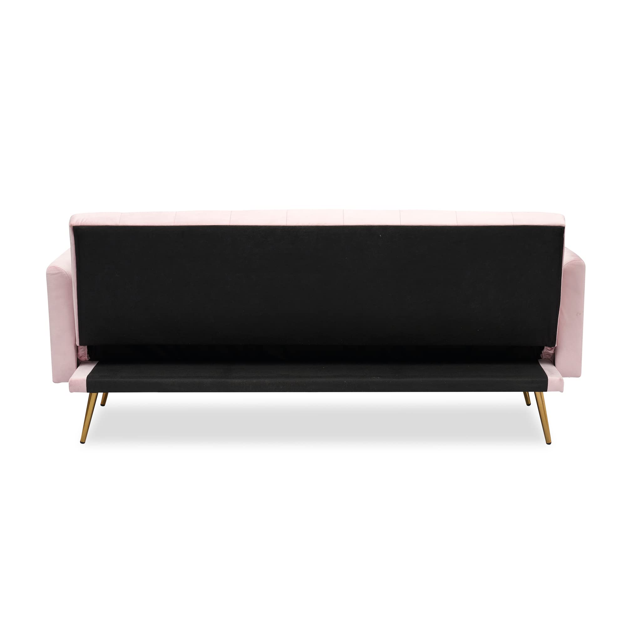 Anwickhomk 71" Modern Velvet Futon Sofa Bed, Convertible Double Sleeper Loveseat,Folding Recliner Couch with Adjustable Backrest/Armrests/Metal Legs for Living Room and Small Space (Pink)