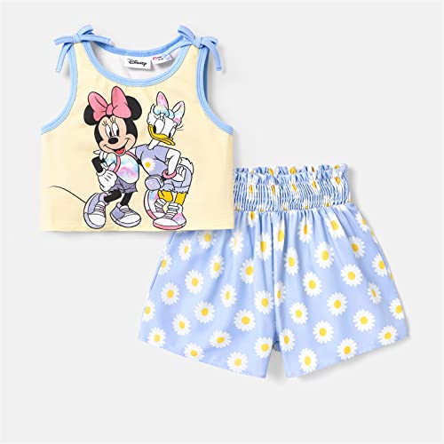 Disney Mickey and Friends Toddler Girl 2 Piece Outfits Set Sleeveless Tank Top and Shorts Set Light Blue 4-5 Years
