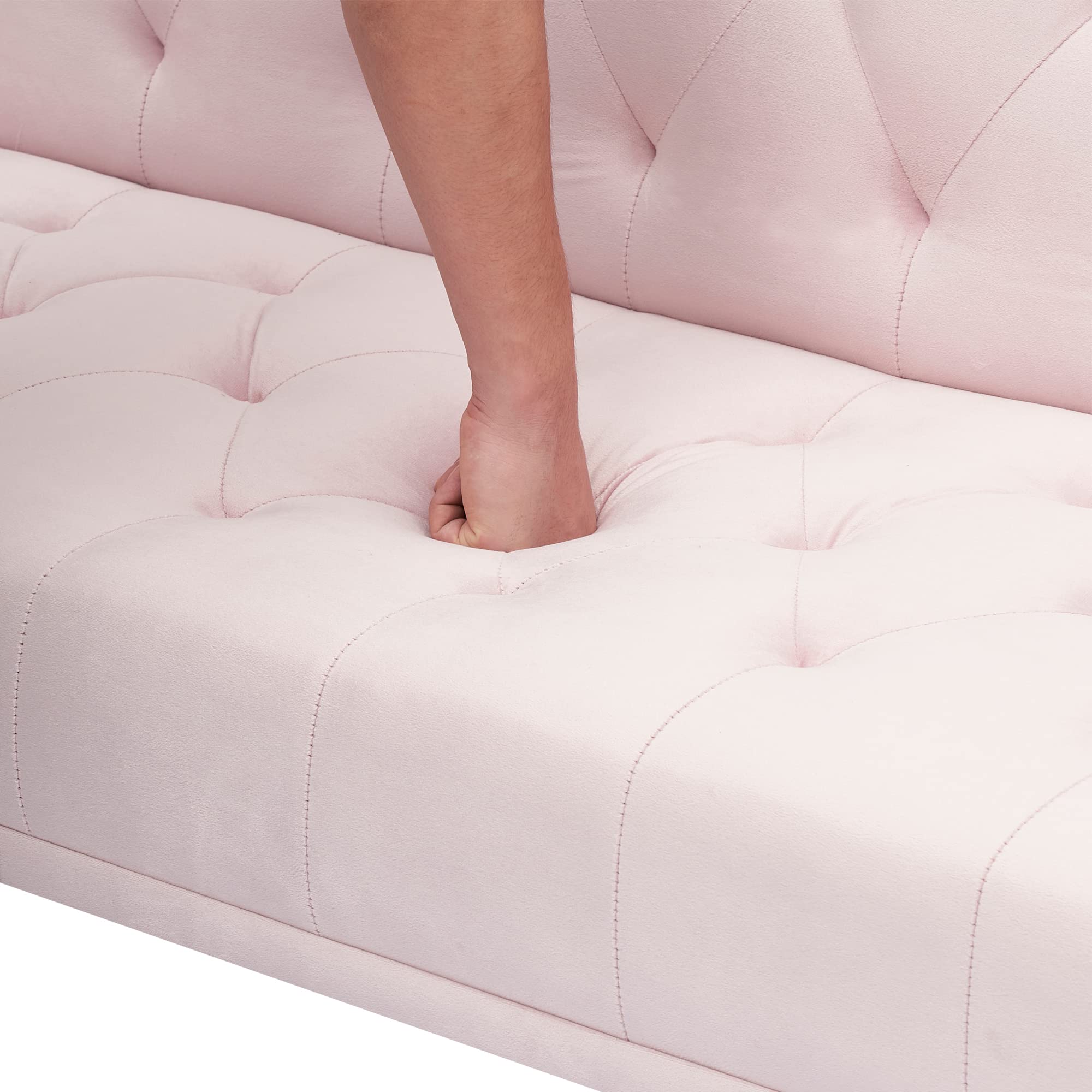Anwickhomk 71" Modern Velvet Futon Sofa Bed, Convertible Double Sleeper Loveseat,Folding Recliner Couch with Adjustable Backrest/Armrests/Metal Legs for Living Room and Small Space (Pink)