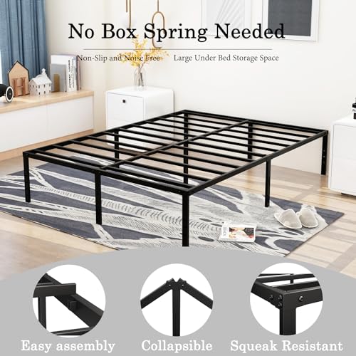 Yedop 18 Inch California King Size Bed Frames, No Box Spring Needed, 2500 lbs Heavy Duty Steel Slat Support, Non-Slip & Noise Free, California King Metal Bed Frame, Black
