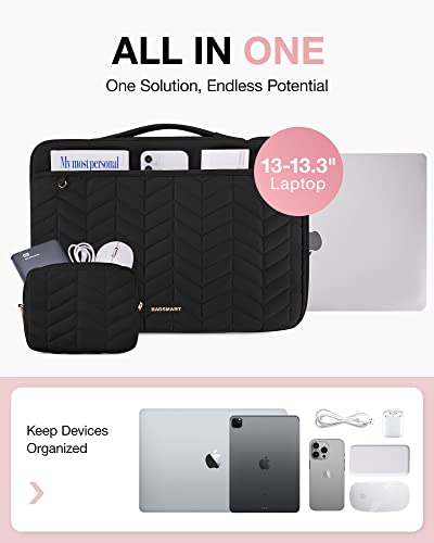 BAGSMART 13-14 inch Laptop Sleeve with Handle, Puffy Padded Laptop Case with Accessories Bag, MacBook Case Sleeve Fitted with MacBook Air Pro 13.3 inch 14 inch, Computer Sleeve Fitted with Dell,HP