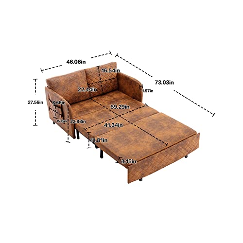 VKKILPEE Modern Pull Out Sofa Bed Convertible Couch Bed Sofa Sleeper with 2 Pillows & Side Pockets Microfiber Small Full Bed Loveseat Futon Couch Sleeper with Headboard, Easy Assembly, Coffee