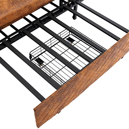 VKKILPEE Modern Pull Out Sofa Bed Convertible Couch Bed Sofa Sleeper with 2 Pillows & Side Pockets Microfiber Small Full Bed Loveseat Futon Couch Sleeper with Headboard, Easy Assembly, Coffee