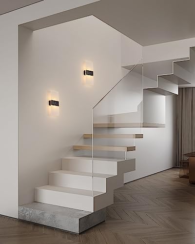 pasentel Motion Sensor LED Wall Sconces, 2-Pack Acrylic USB Rechargeable Wall Light Battery Operated Night Light Indoor Led Wireless Wall Lamp for Stairs, Hallway, Bathroom, Bedroom, BD025-LEB-BK2