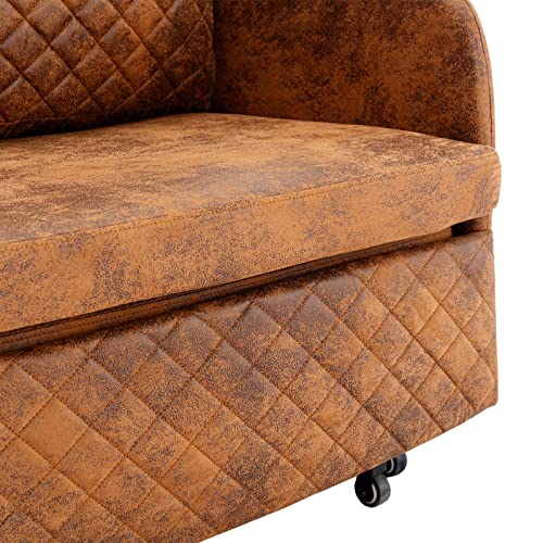 VKKILPEE Modern Pull Out Sofa Bed Convertible Couch Bed Sofa Sleeper with 2 Pillows & Side Pockets Microfiber Small Full Bed Loveseat Futon Couch Sleeper with Headboard, Easy Assembly, Coffee