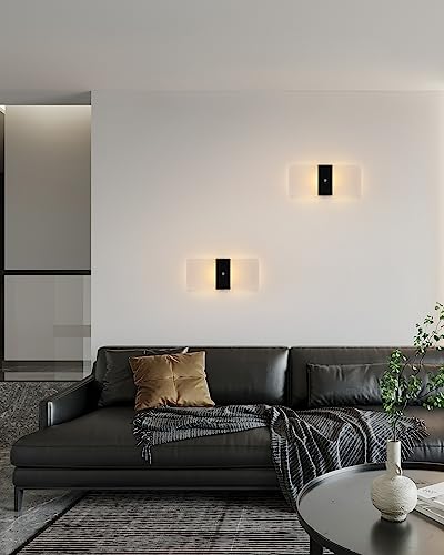 pasentel Motion Sensor LED Wall Sconces, 2-Pack Acrylic USB Rechargeable Wall Light Battery Operated Night Light Indoor Led Wireless Wall Lamp for Stairs, Hallway, Bathroom, Bedroom, BD025-LEB-BK2