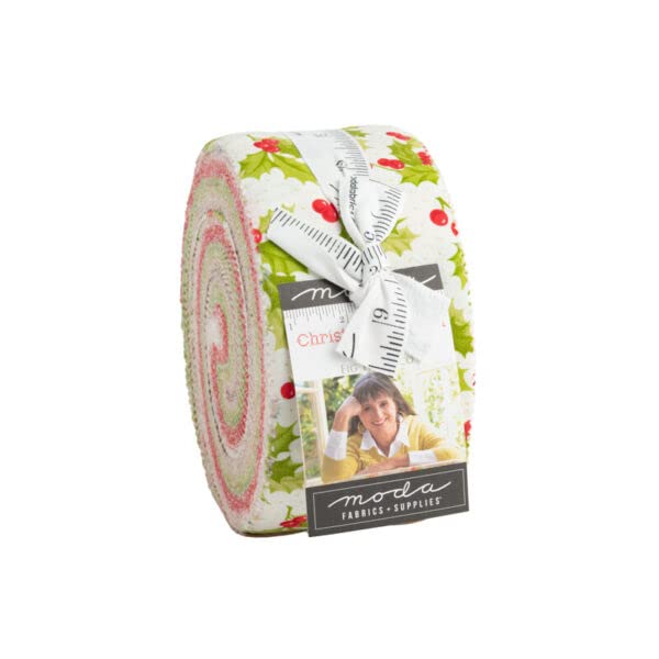 FlashPhoenix Quality Sewing Fabric – Jelly Roll Christmas Stitched Holiday Winter 100% Cotton Fabric 40 Precuts Size; 2.5 x 44 Inch (Each)