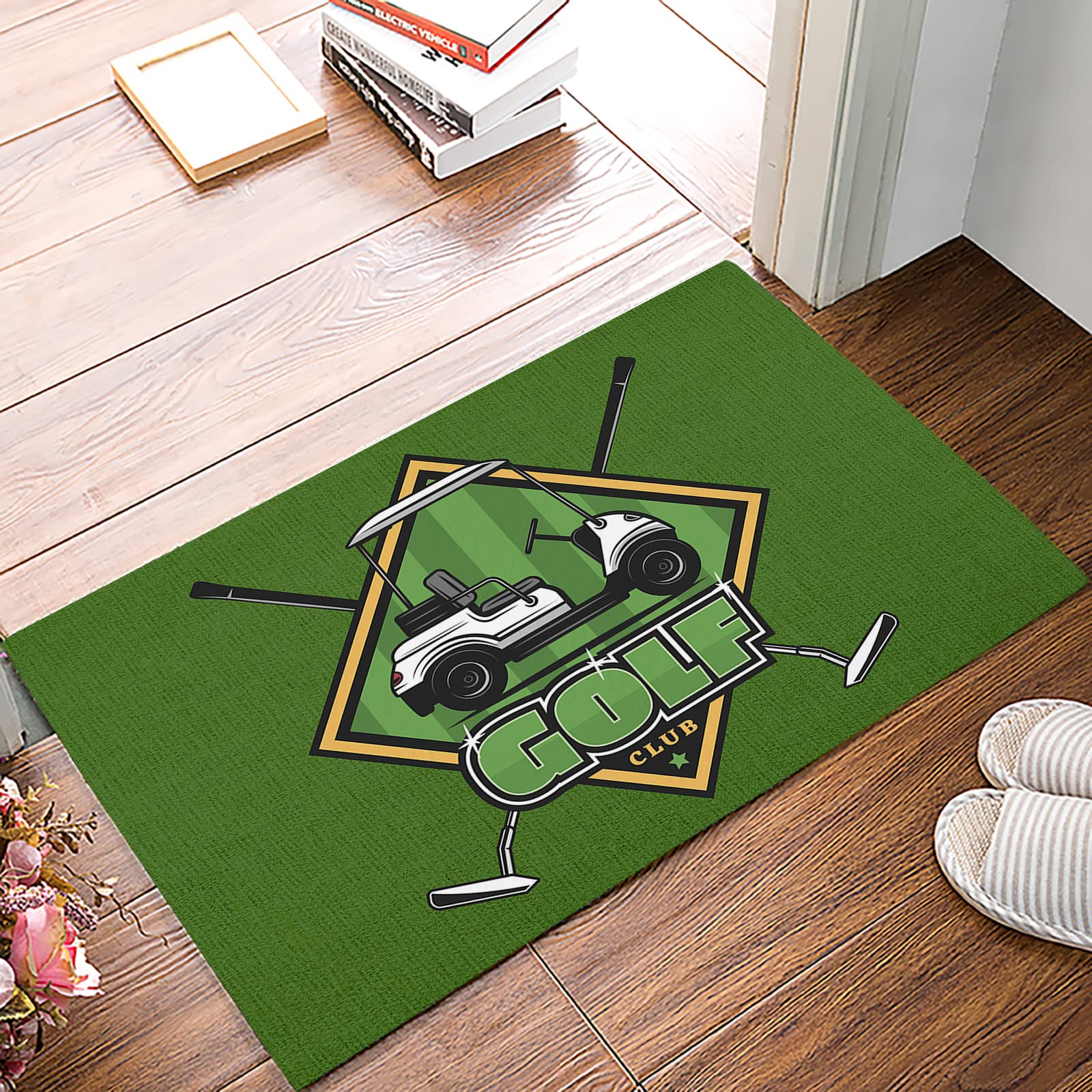 Golf Club Cart Entrance Floor Mat Personalized Doormat Car Green Field Welcome Door Mat Low Profile Non Slip Entry Rugs for Bathroom Kitchen Home Front Decor 16x24inch
