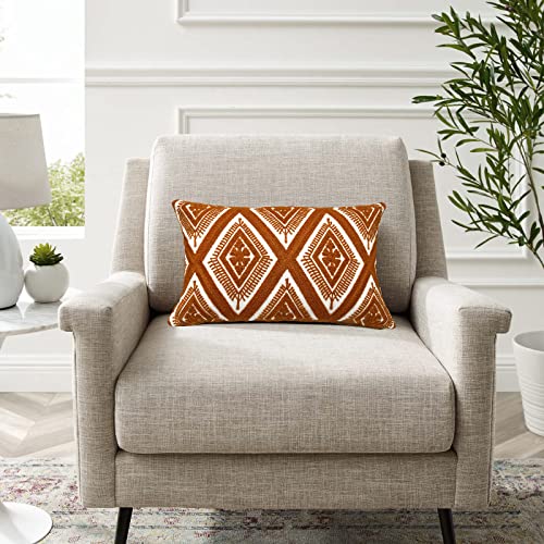 Alysheer Embroidered Lumbar Decorative Throw Pillow Cover 12"x 20", Classic Boho Geometric Embroidery Pattern Cotton Rectangular Cushion Case for Sofa Couch Living Room Bedroom(Burnt Orange)