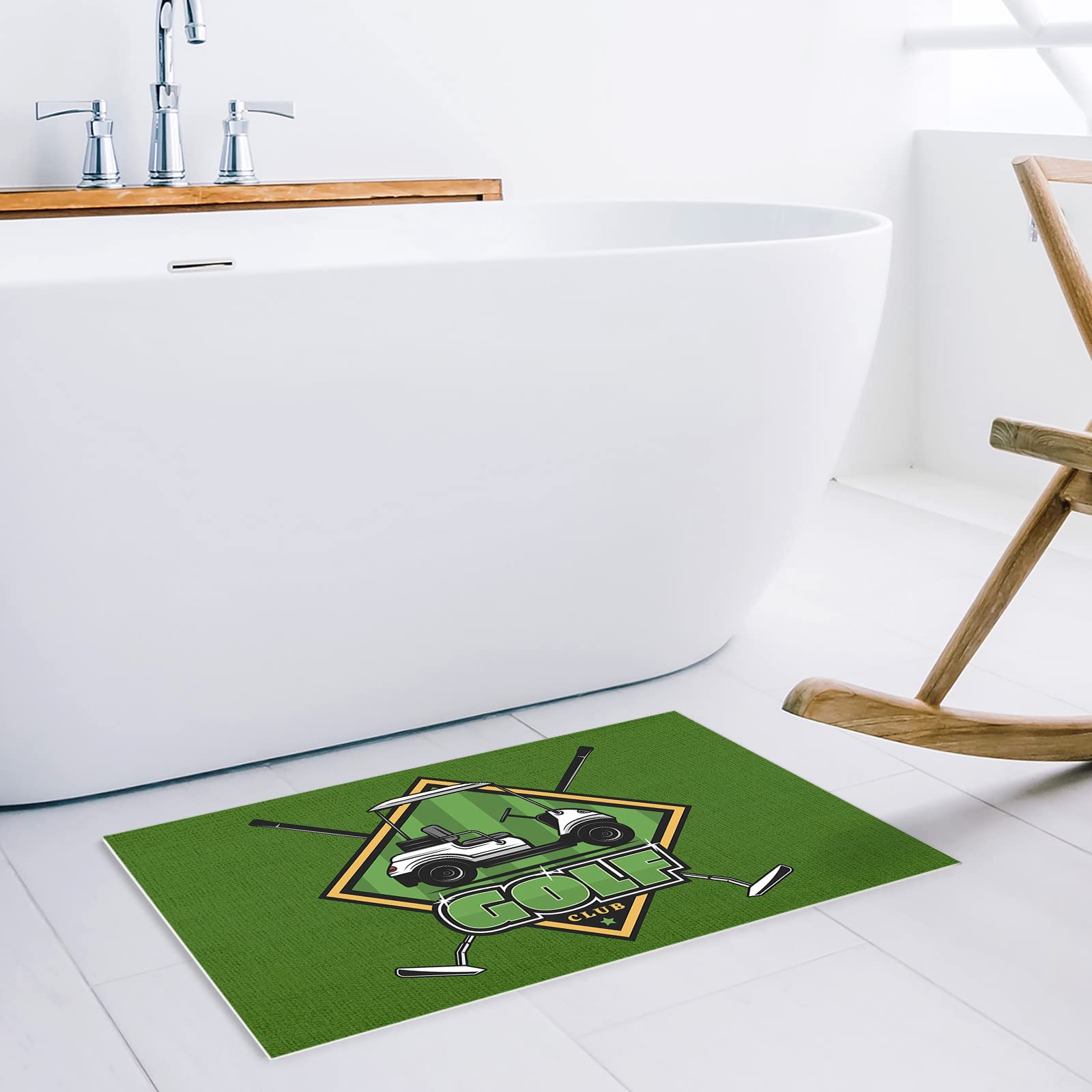 Golf Club Cart Entrance Floor Mat Personalized Doormat Car Green Field Welcome Door Mat Low Profile Non Slip Entry Rugs for Bathroom Kitchen Home Front Decor 16x24inch