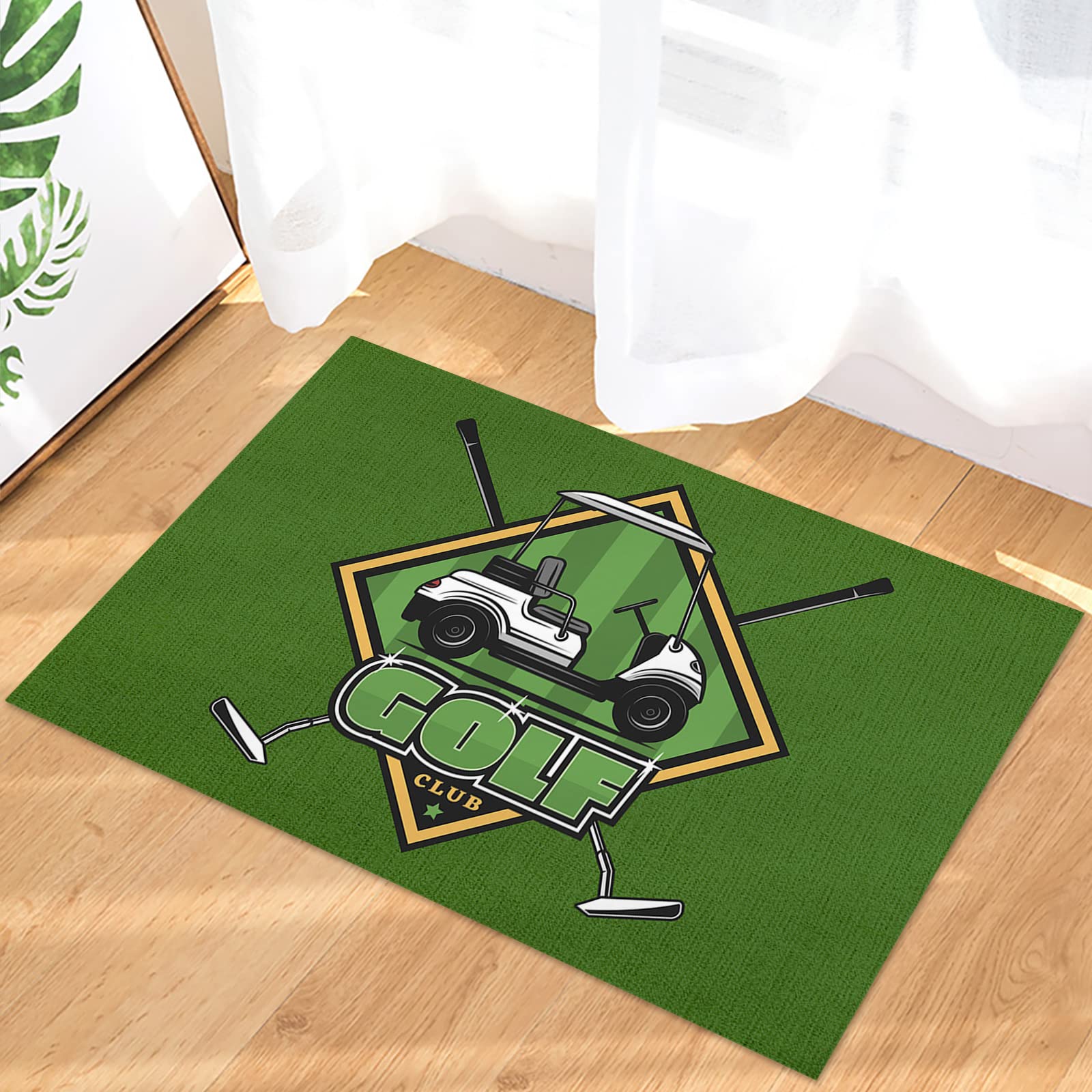 Golf Club Cart Entrance Floor Mat Personalized Doormat Car Green Field Welcome Door Mat Low Profile Non Slip Entry Rugs for Bathroom Kitchen Home Front Decor 16x24inch