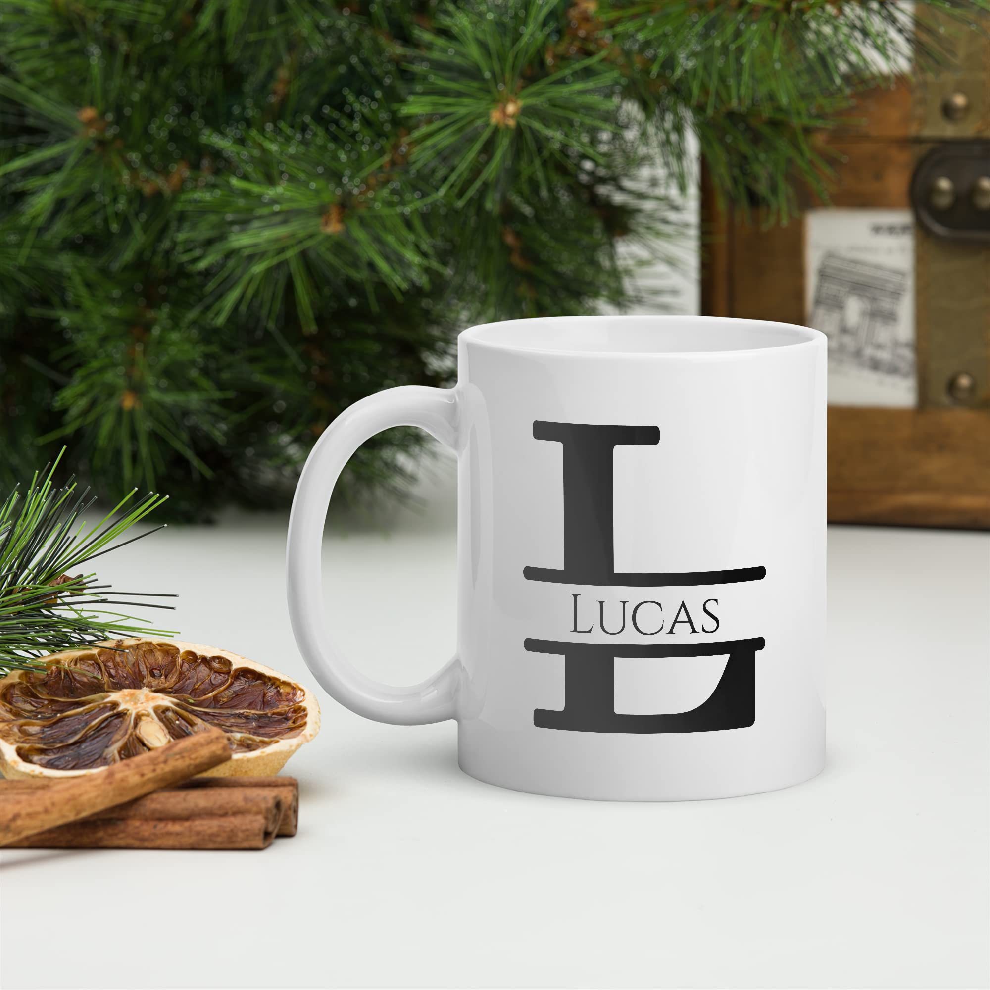 Personalized Monogram Coffee Mug, Initial Letter K Customized for Women Men Girls Boys Dads Moms Friends, Taza de Café Personalizada Con Monograma Letra Inicial White Mug Letter K 15oz