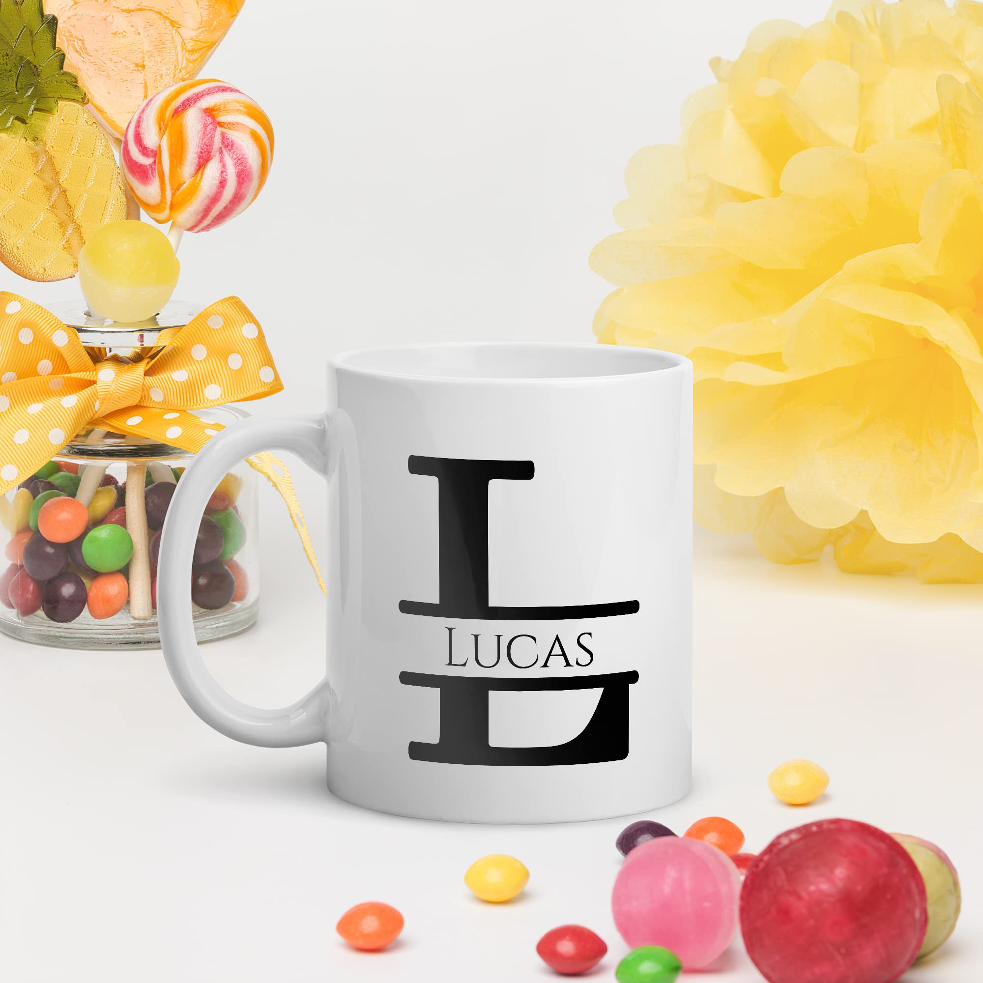 Personalized Monogram Coffee Mug, Initial Letter K Customized for Women Men Girls Boys Dads Moms Friends, Taza de Café Personalizada Con Monograma Letra Inicial White Mug Letter K 15oz