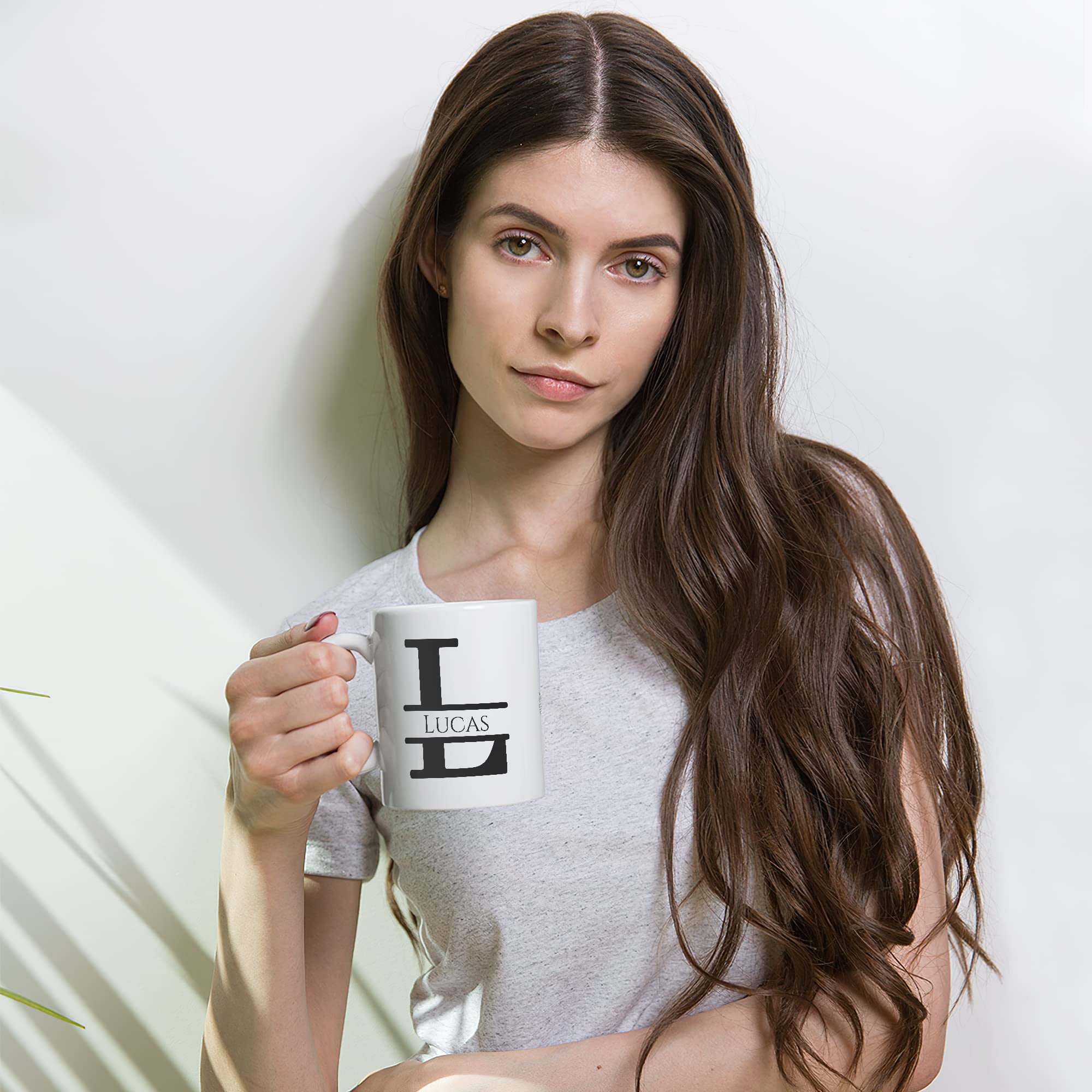 Personalized Monogram Coffee Mug, Initial Letter K Customized for Women Men Girls Boys Dads Moms Friends, Taza de Café Personalizada Con Monograma Letra Inicial White Mug Letter K 15oz