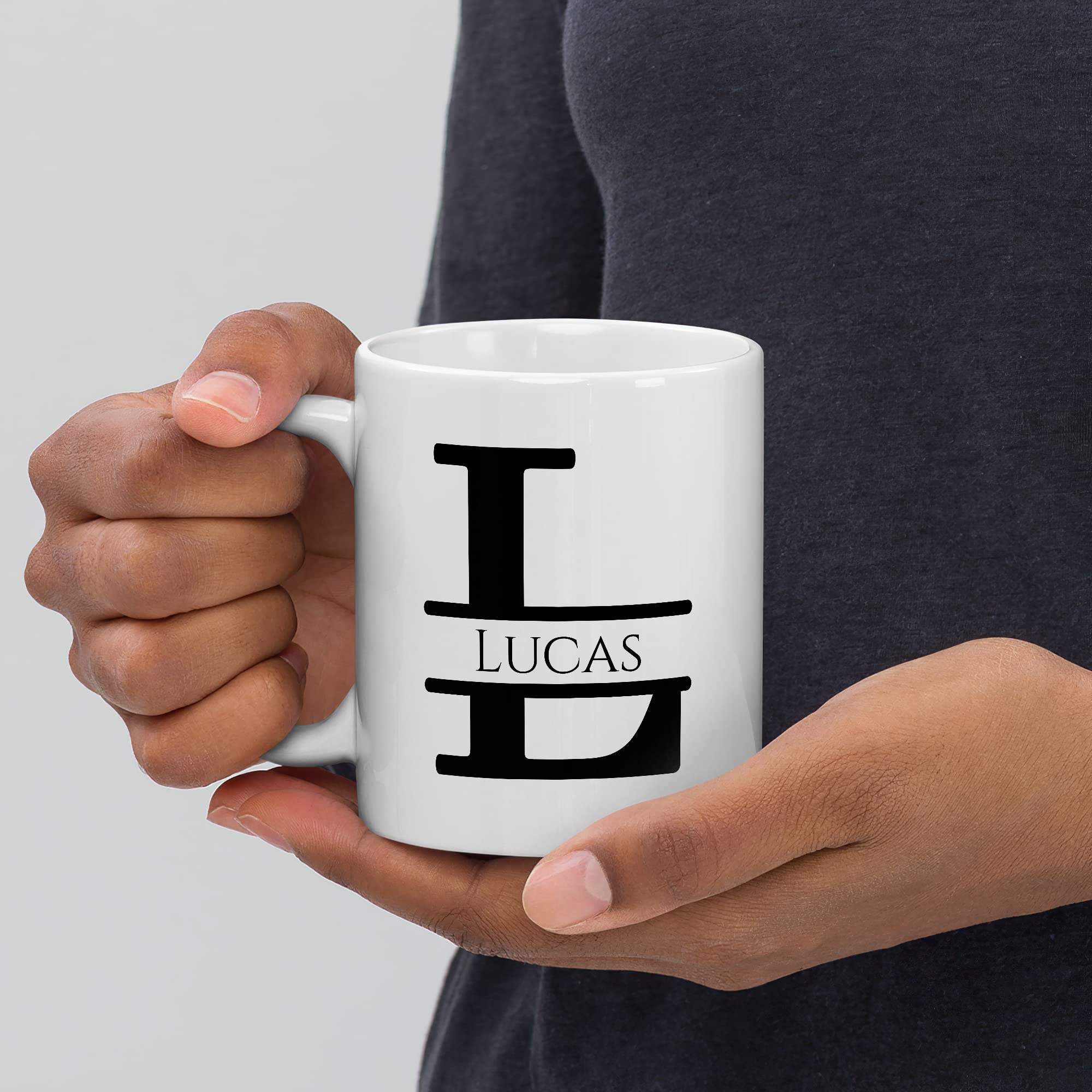 Personalized Monogram Coffee Mug, Initial Letter K Customized for Women Men Girls Boys Dads Moms Friends, Taza de Café Personalizada Con Monograma Letra Inicial White Mug Letter K 15oz