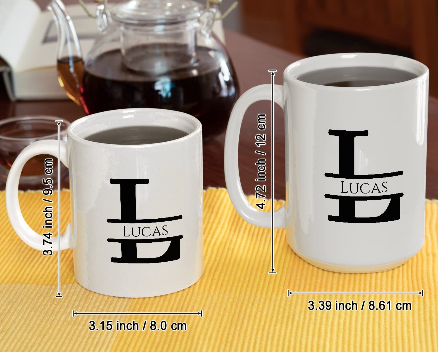 Personalized Monogram Coffee Mug, Initial Letter K Customized for Women Men Girls Boys Dads Moms Friends, Taza de Café Personalizada Con Monograma Letra Inicial White Mug Letter K 15oz