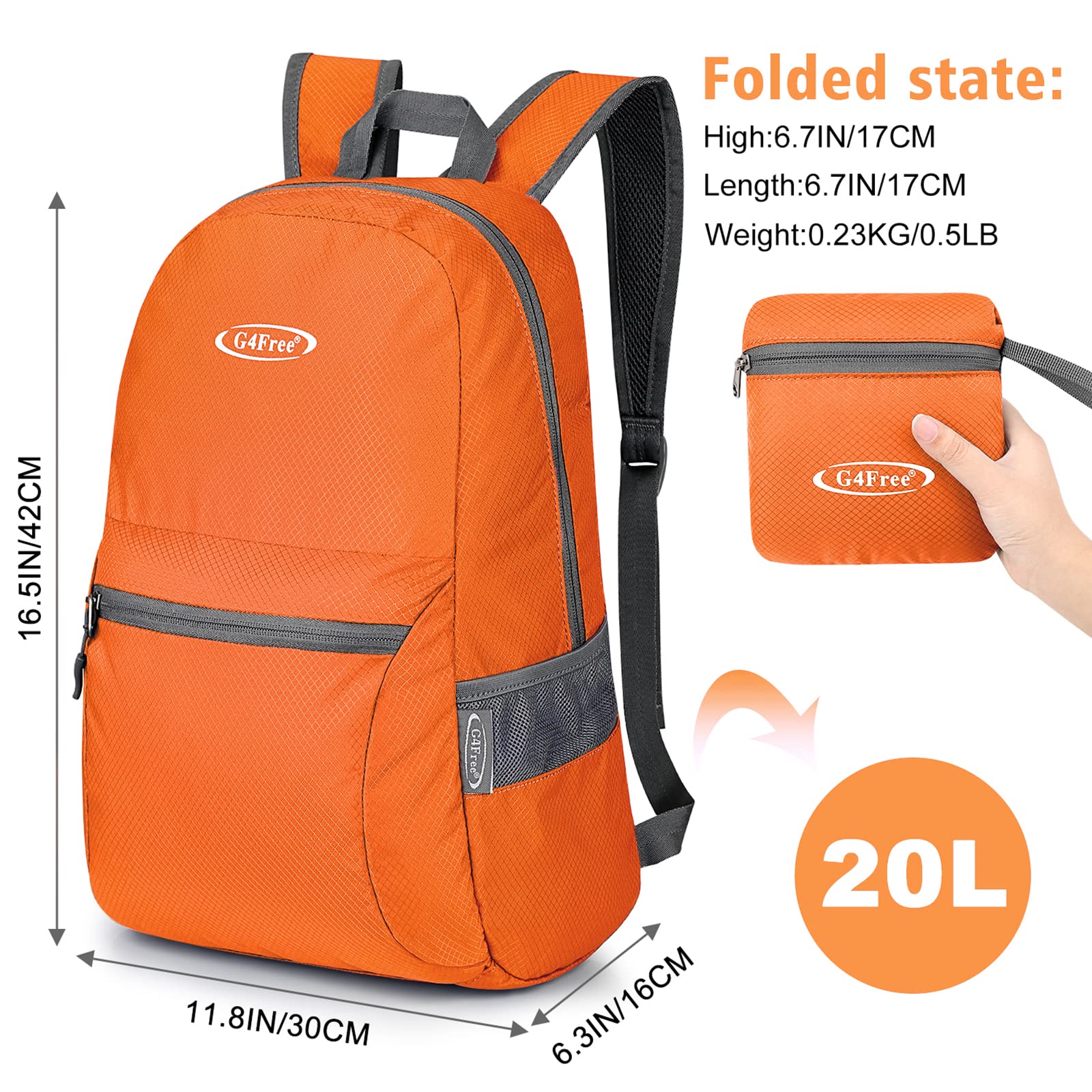 G4Free 20L Lightweight Packable Backpack Travel Hiking Daypack Foldable Backpack for Men Women