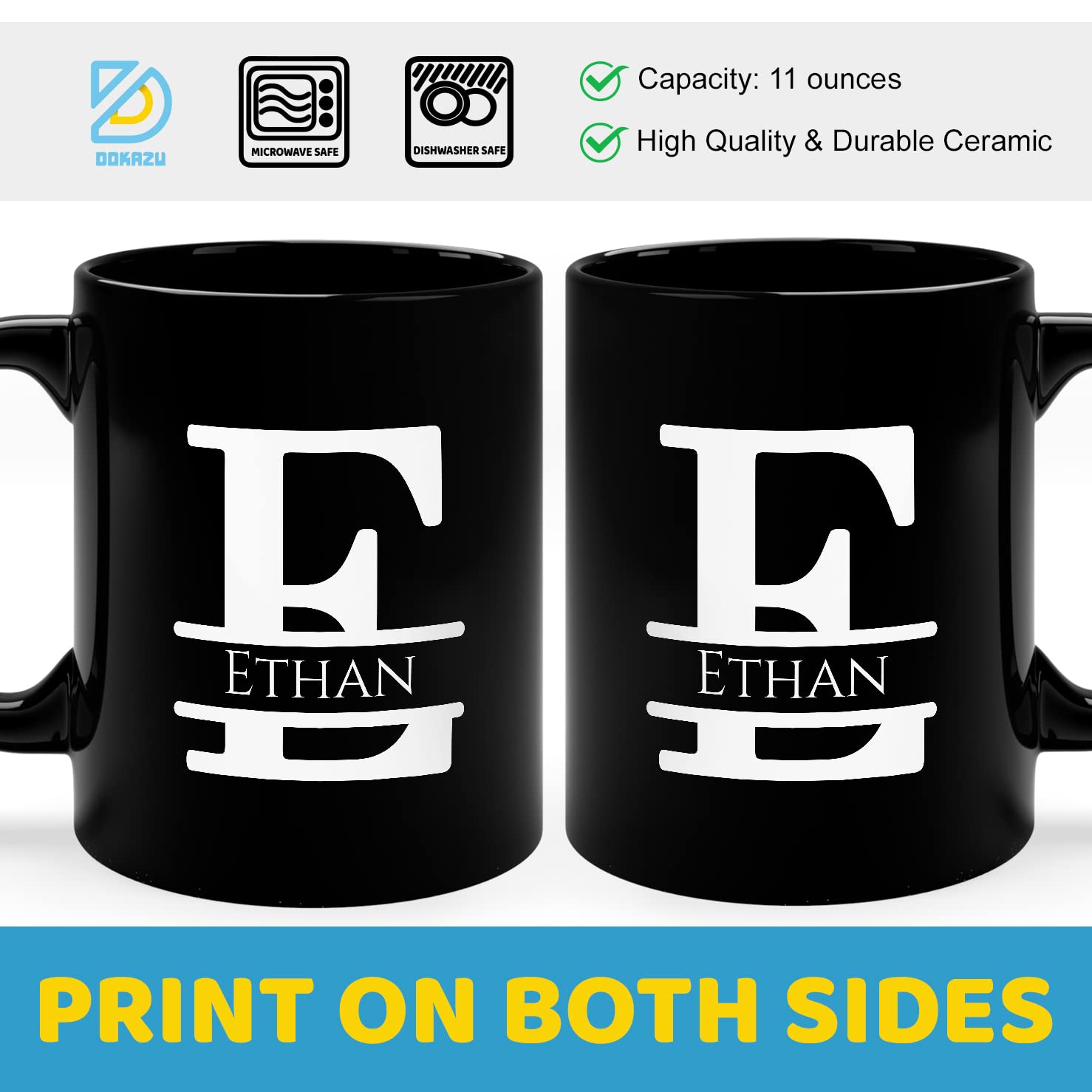 Personalized Monogram Coffee Mug, Initial Letter E Customized for Women Men Girls Boys Dads Moms Friends, Taza de Café Personalizada Con Monograma, Letra Inicial - Black Mug Letter E 11oz