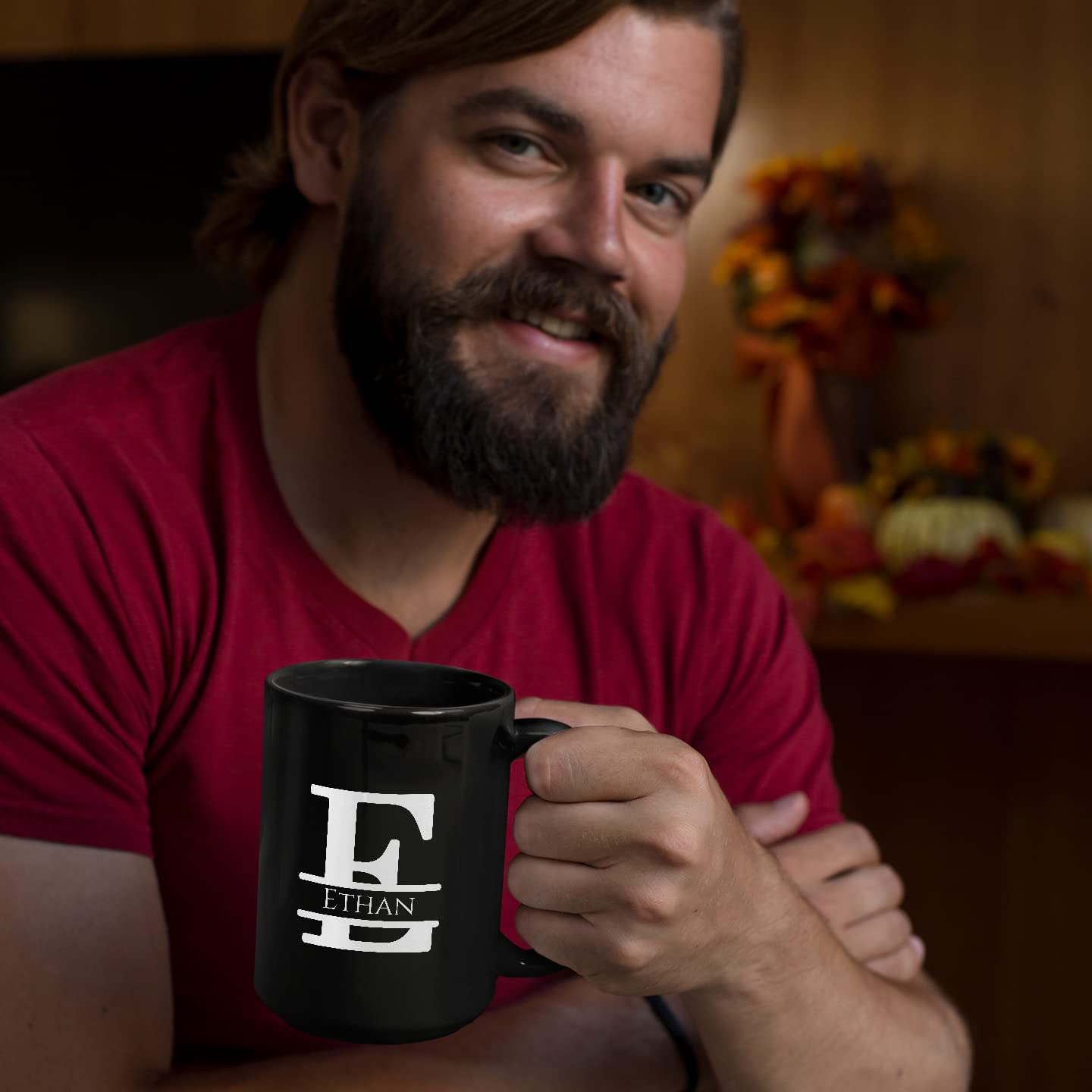 Personalized Monogram Coffee Mug, Initial Letter E Customized for Women Men Girls Boys Dads Moms Friends, Taza de Café Personalizada Con Monograma, Letra Inicial - Black Mug Letter E 11oz