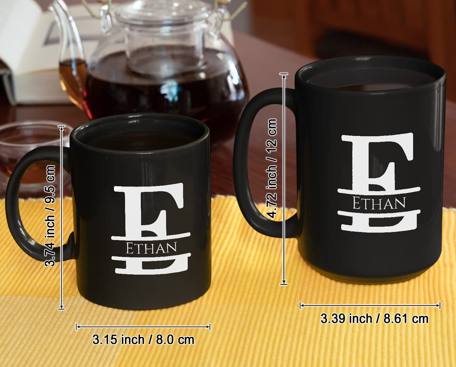 Personalized Monogram Coffee Mug, Initial Letter E Customized for Women Men Girls Boys Dads Moms Friends, Taza de Café Personalizada Con Monograma, Letra Inicial - Black Mug Letter E 11oz
