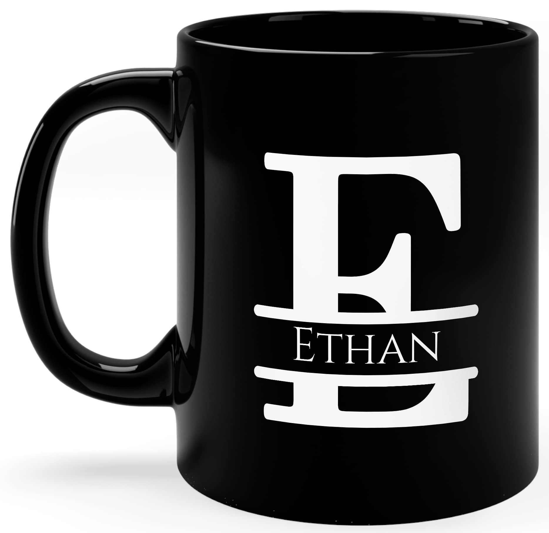 Personalized Monogram Coffee Mug, Initial Letter E Customized for Women Men Girls Boys Dads Moms Friends, Taza de Café Personalizada Con Monograma, Letra Inicial - Black Mug Letter E 11oz