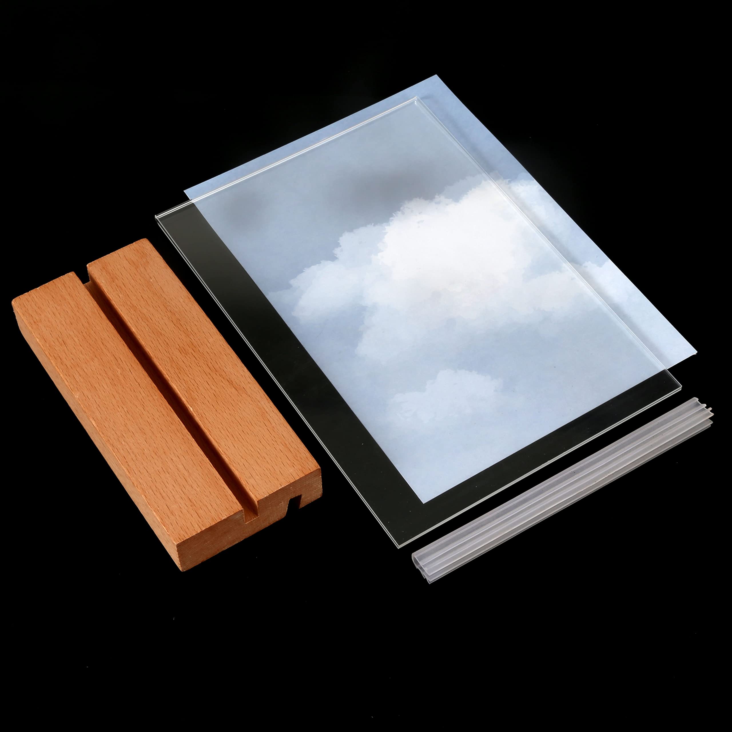 newnewshow Acrylic Sign Holder with Wood Base Wood Sign Holder Vertical or Slant Back Display for Store Office (5x7 L/T)