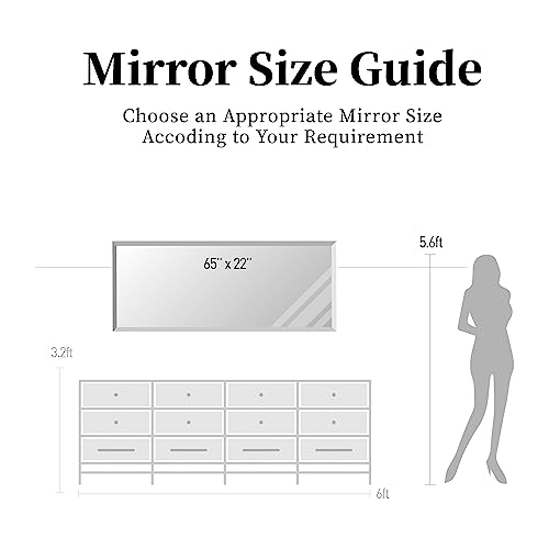 Silver Bathroom Mirror for Over Sink: 65 x 22 Inch Brushed Nickel Bathroom Wall Mirror - Modern Farmhouse Framed Vanity Mirror Hangs Horizontal or Vertical Shatterproof