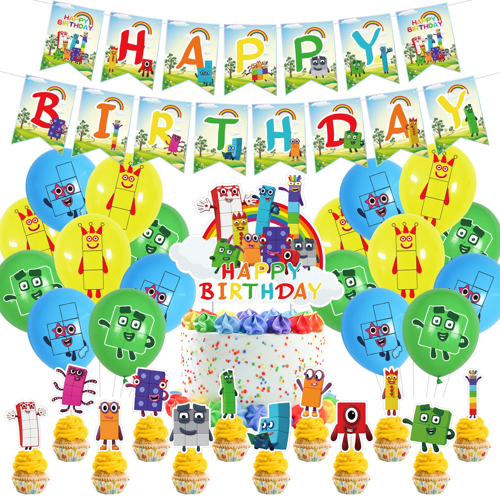 Number Birthday Party Supplies,Number Theme Including Cake caps,Cupcake caps,Flags,Latex Balloons,It is Very Suitable for Boy's and Girl Themed Birthday Party Supplies.