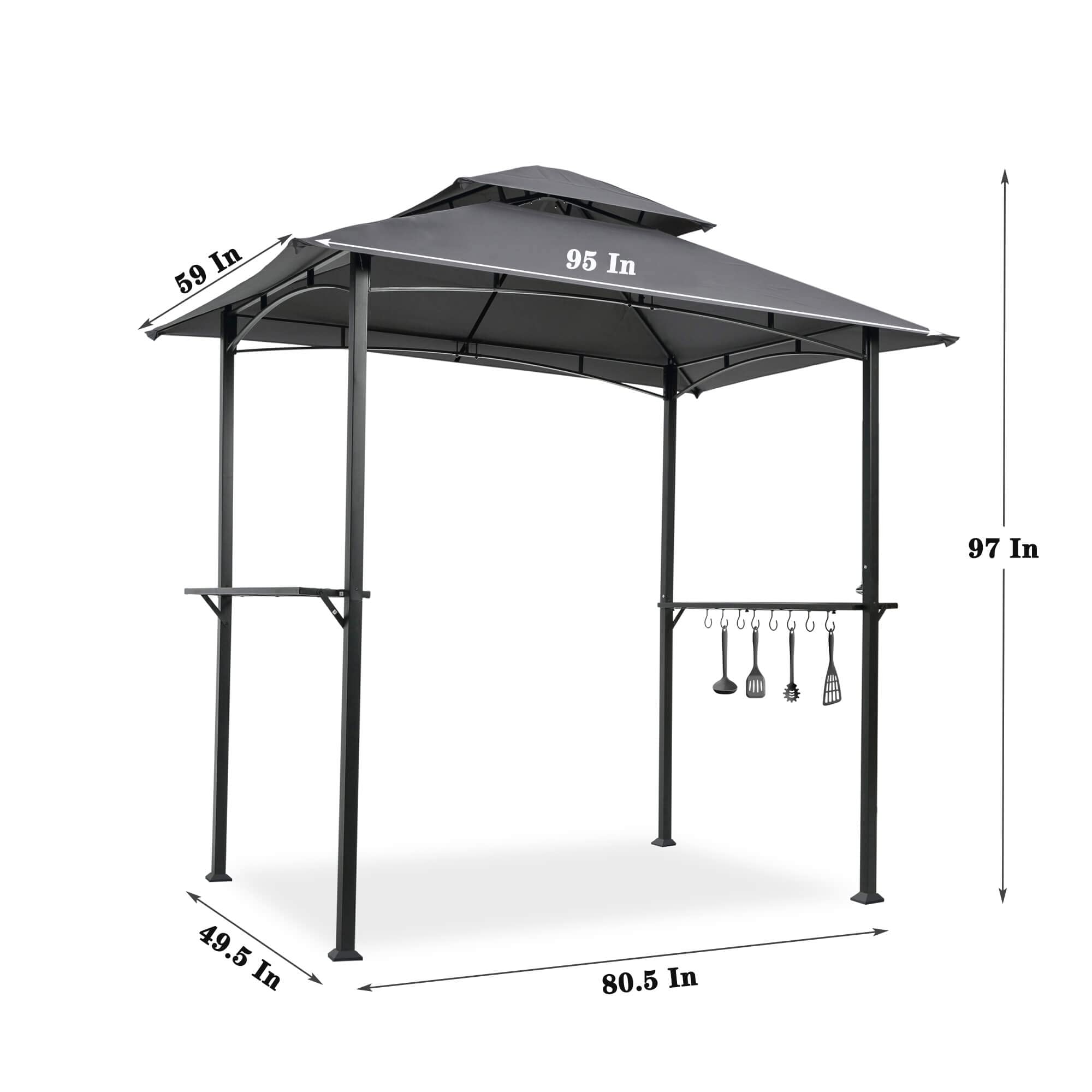 8'x 5' Grill Gazebo Canopy - Outdoor BBQ Gazebo Shelter with Hook and Bar Counters, Steel Frame Double Tier Soft Top Canopy, Grey