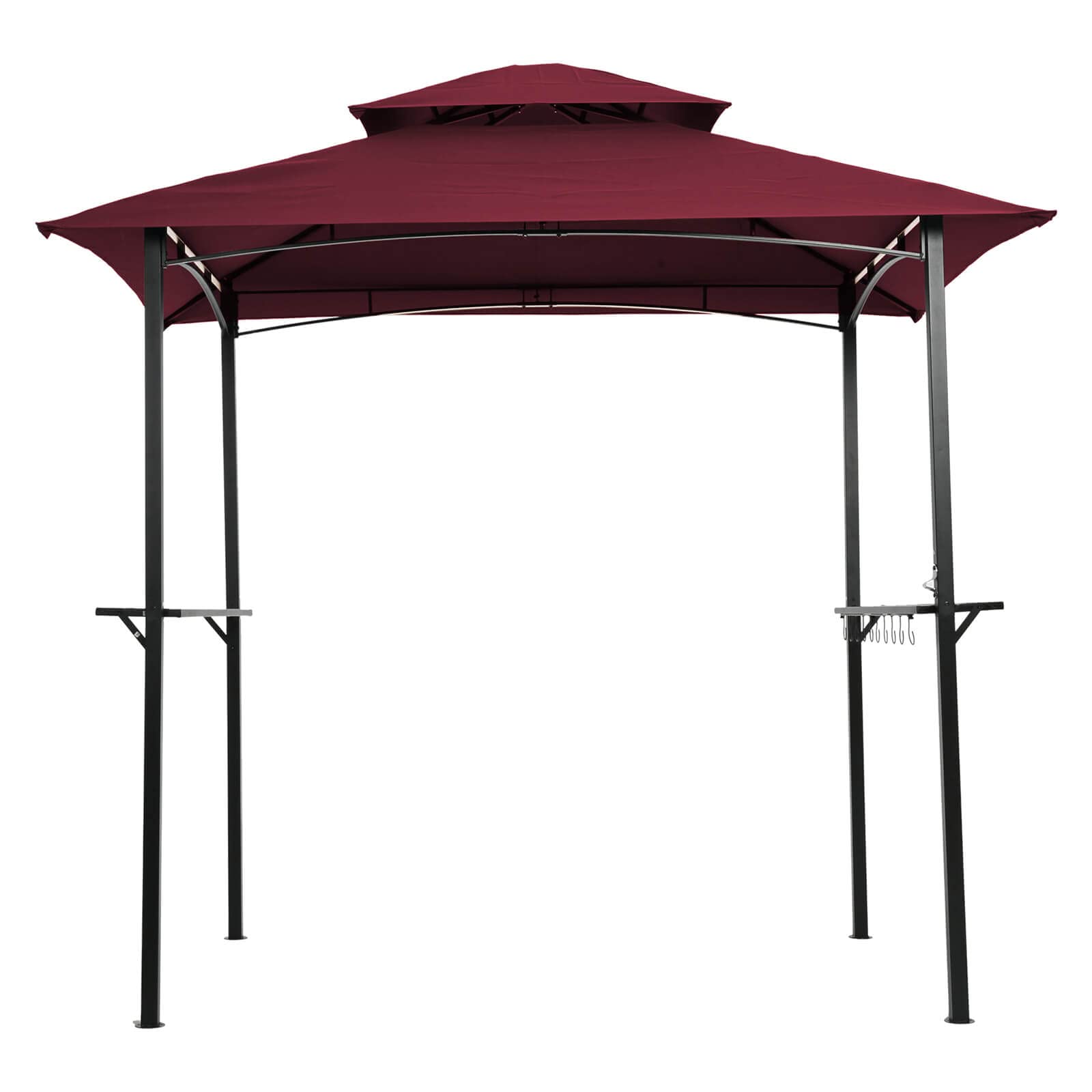 8'x 5' Grill Gazebo Canopy - Outdoor BBQ Gazebo Shelter with Hook and Bar Counters, Steel Frame Double Tier Soft Top Canopy, Red