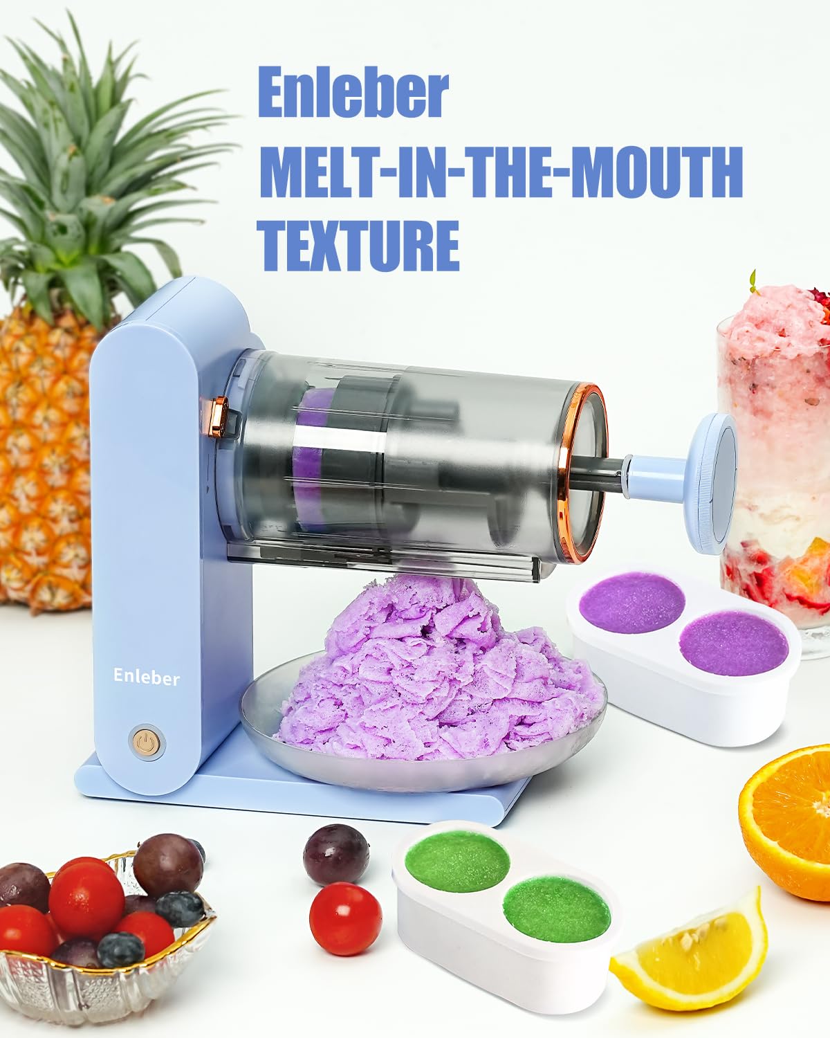 Shaved Ice Snow Cone Machine - Slushie Machine with 2 Reusable Plastic Ice Mold and Stainless Steel Blades,Kitchen Electric Cocktail Margarita TableTop Ice Crusher(Blue)