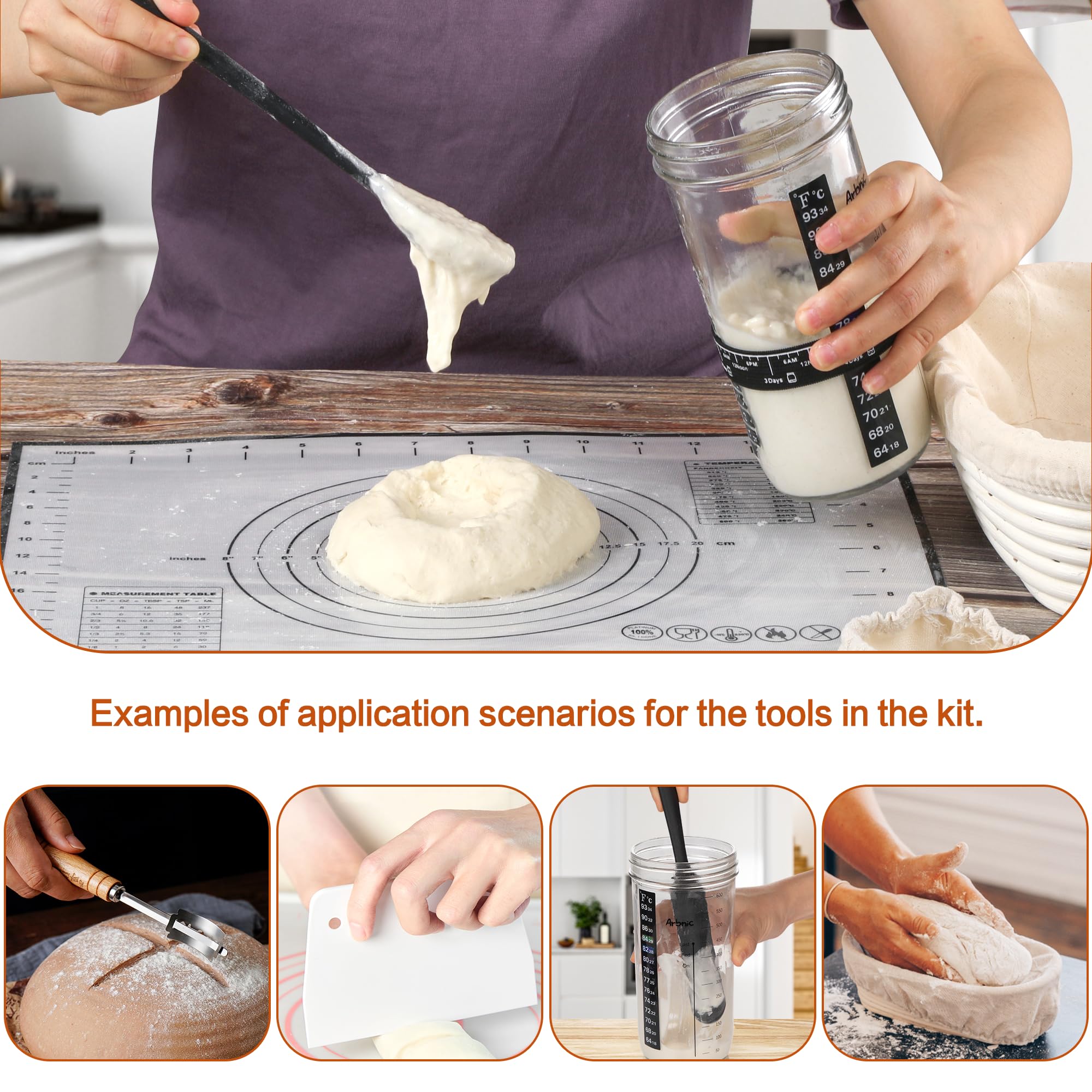 Sourdough Starter Kit Sourdough Bread Baking Supplies with Banneton Bread Proofing Basket,Gifts for Bakers(with 1 Jar)