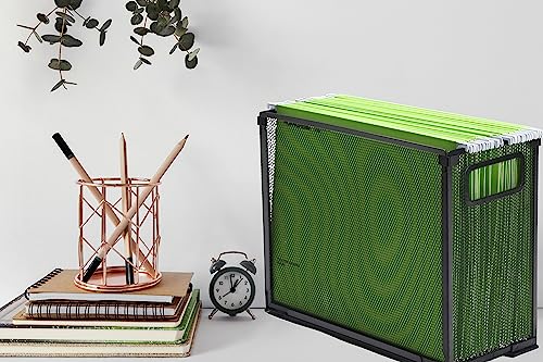 ANSSDO Hanging File Organizer for Desk, 2-Pack Premium Letter-Size Metal File Crate File Folder Holder Box, Easy Assembly Portable Filing Basket Storage Cabinets File Cart for Desktop