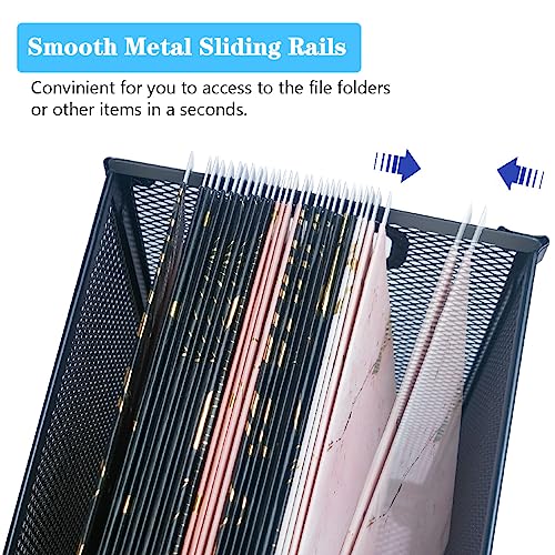 ANSSDO Hanging File Organizer for Desk, 2-Pack Premium Letter-Size Metal File Crate File Folder Holder Box, Easy Assembly Portable Filing Basket Storage Cabinets File Cart for Desktop