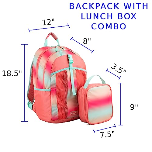 FUEL Lunch Backpack Set Teens Student Water Resistant Bookbag Bag Soft Reusable Insulated Cooler Lunch Box Thermal Travel Office Lunch Bag, Pink Ombre
