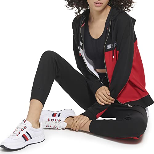 Tommy Hilfiger Womens Soft & Comfortable Fleece Colorblocked Full Zip Hoodie Pullover, Black, Medium US