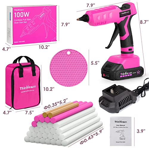 Hot Glue Gun, 20V Pink Cordless Glue Gun with 30 PCS Full Size Glue Sticks, 2Ah Rechargeable Battery Glue Gun Kit for DIY, Arts & Craft, Decorations, Gift for Women