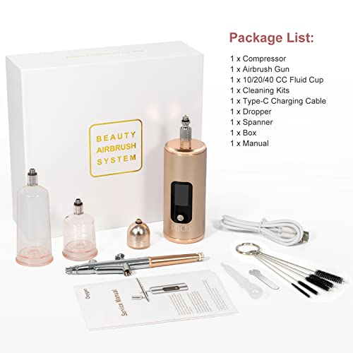 PELCAS Cordless Airbrush Kit with Compressor LCD Display, Rechargeable 36PSI Airbrush Gun, Handheld Airbrush Machine for Nails Art, Painting, Barber, Cake Decor, Cookie, Mode, Tattoo
