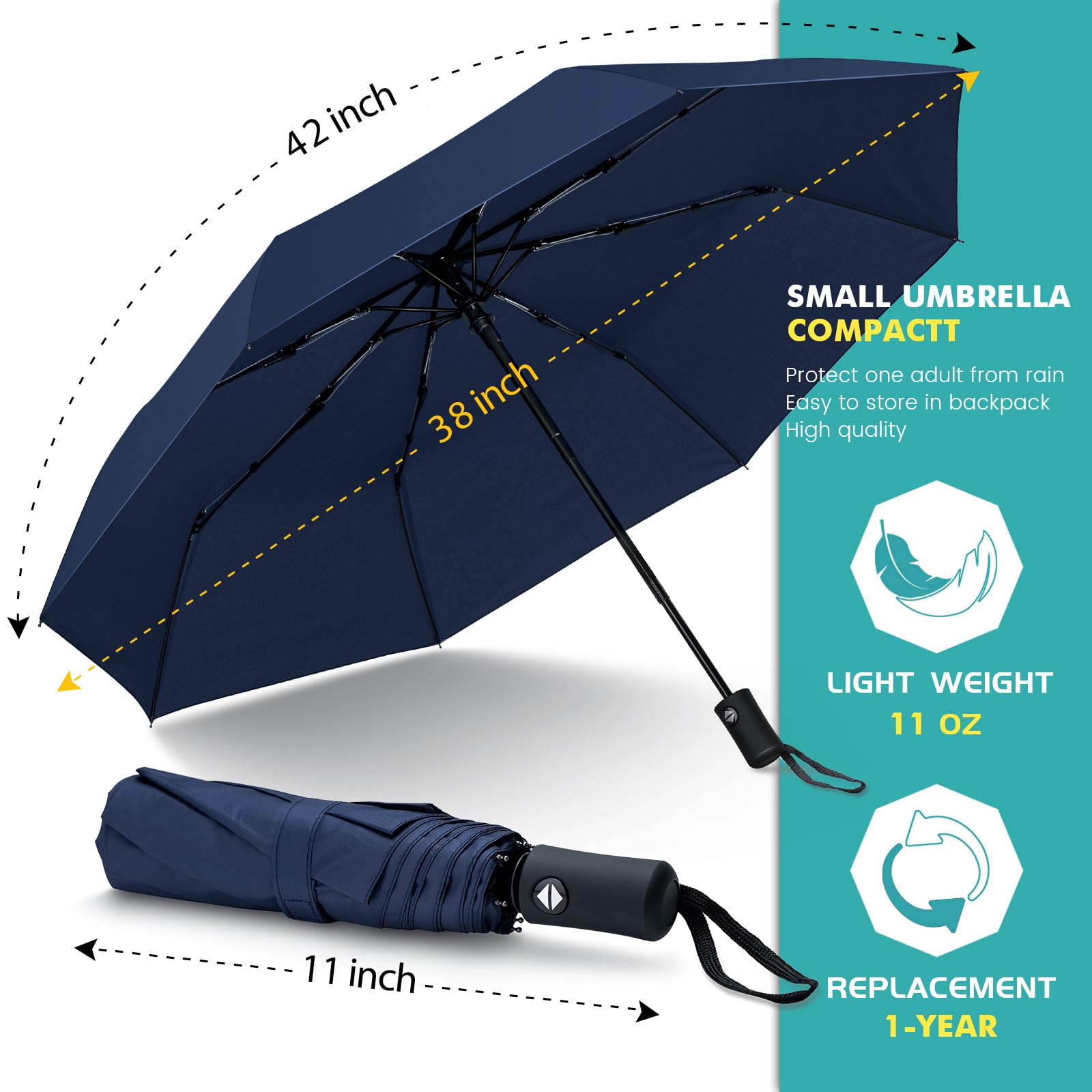 NINEMAX 1 Pack Travel Umbrella Compact Small, Windproof, Portable, Automatic Open Close, Light Weight, Folding Umbrellas for Rain (Navy Blue 1)