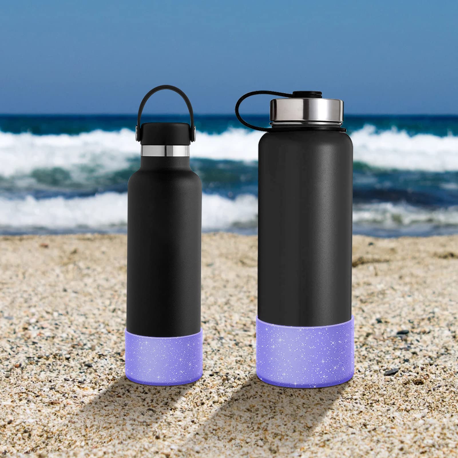WUQID Protective Bling Silicone Boot Sleeve, Compatible with Stanley Tumbler 20-40oz & Hydro Flask Bottle 12oz-24oz, Glitter Reduces Dents Sleeve Cover for More Bottles/Tumblers Bottom of 2.83-2.95in