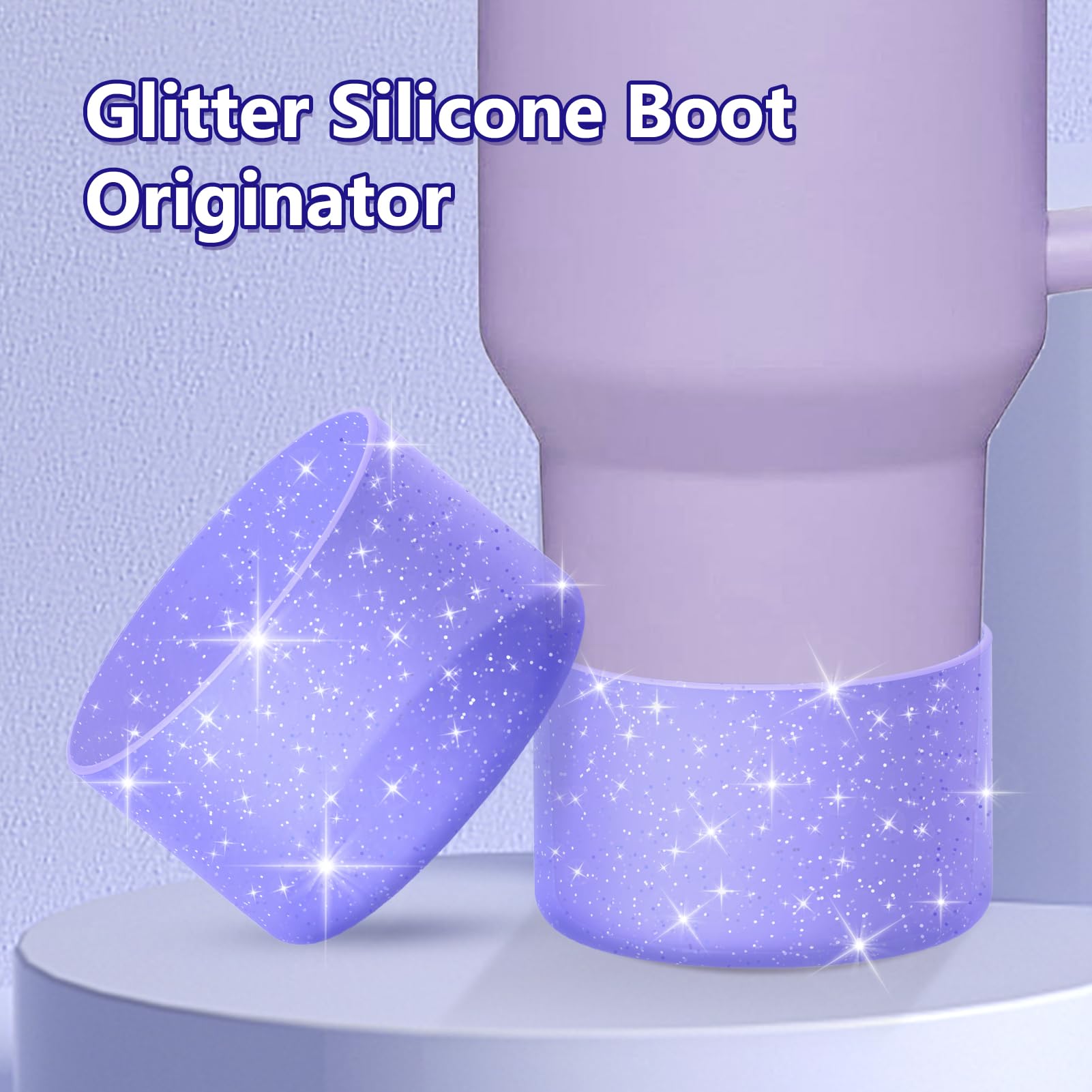 WUQID Protective Bling Silicone Boot Sleeve, Compatible with Stanley Tumbler 20-40oz & Hydro Flask Bottle 12oz-24oz, Glitter Reduces Dents Sleeve Cover for More Bottles/Tumblers Bottom of 2.83-2.95in