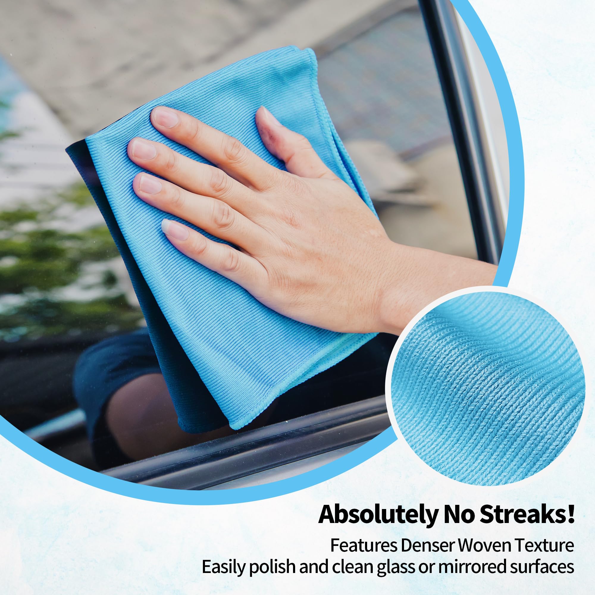 HOMERHYME Microfiber Glass Cleaning Cloth, 6 Pack Window Cleaning Cloth Glass Cleaning Towels, Reusable Lint Free Microfiber Towels for Glasses,Screens,Mirrors,Windshields & Stainless Steel,16"x14"