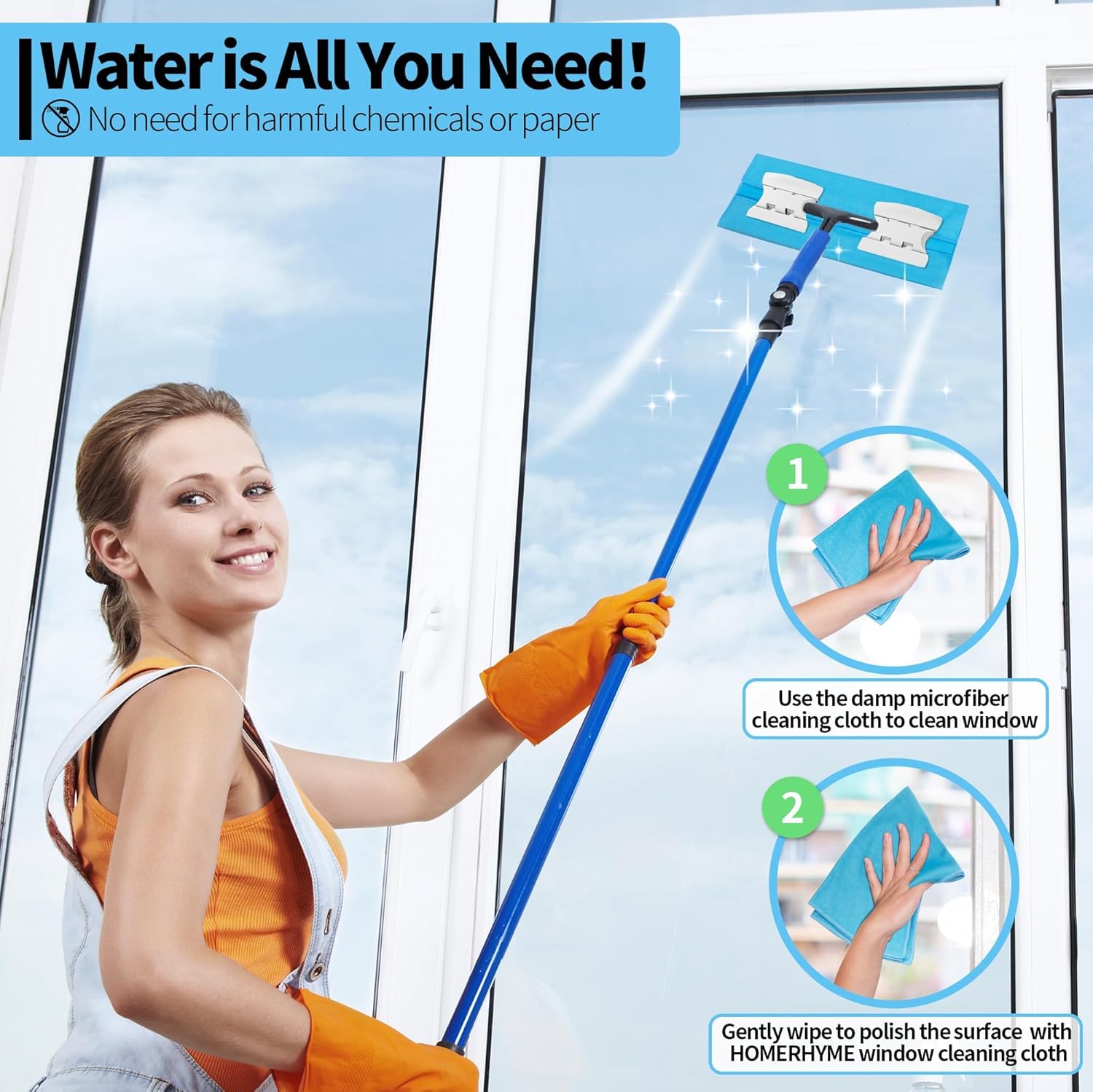 HOMERHYME Microfiber Glass Cleaning Cloth, 6 Pack Window Cleaning Cloth Glass Cleaning Towels, Reusable Lint Free Microfiber Towels for Glasses,Screens,Mirrors,Windshields & Stainless Steel,16"x14"
