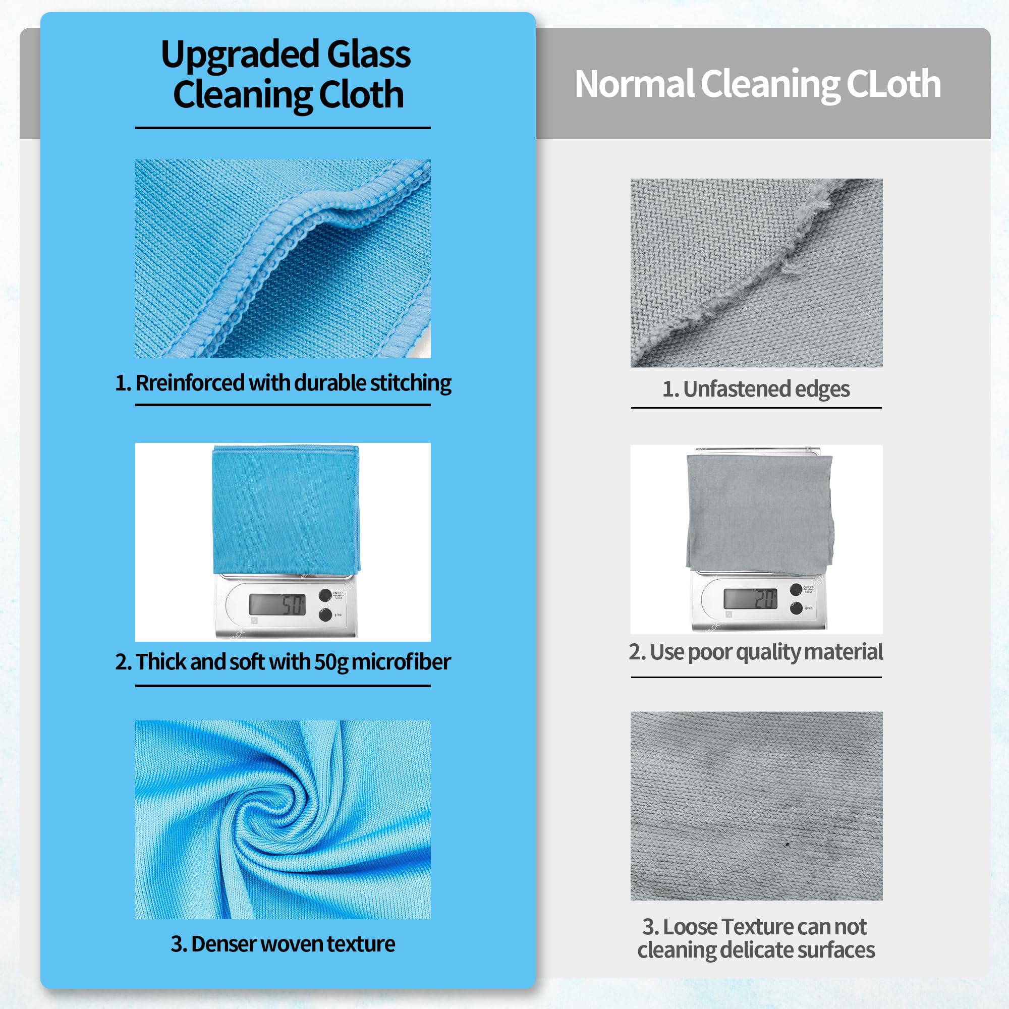 HOMERHYME Microfiber Glass Cleaning Cloth, 6 Pack Window Cleaning Cloth Glass Cleaning Towels, Reusable Lint Free Microfiber Towels for Glasses,Screens,Mirrors,Windshields & Stainless Steel,16"x14"