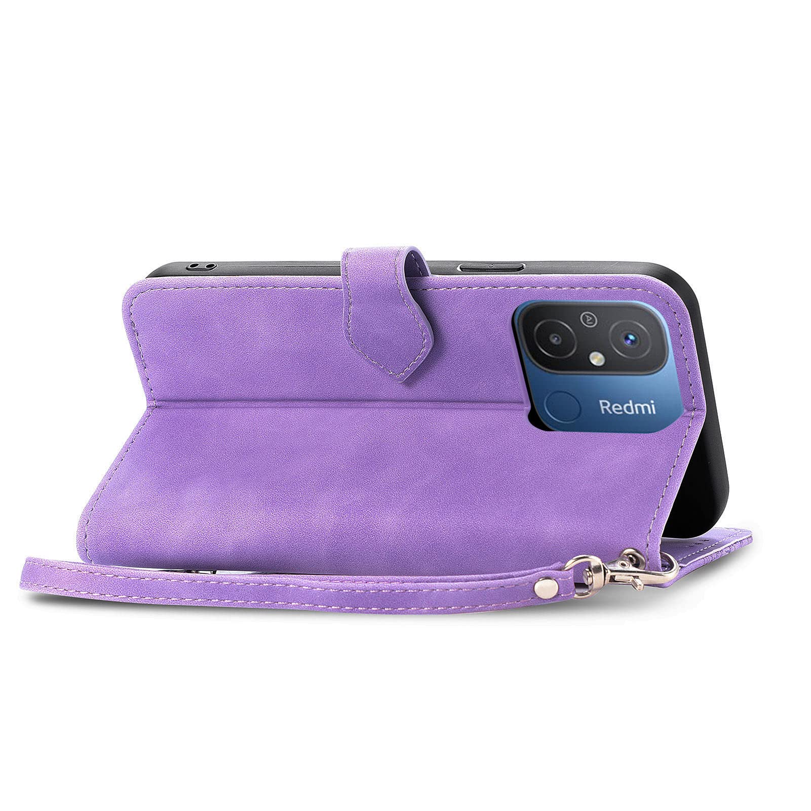 DAMONDY for Xiaomi Redmi 12C Zipper Wallet Case,Xiaomi Redmi 12C Case,Premium Magnetic Closure Stand Function Folio PU Leather Flip Cover Inner Soft TPU Case for Xiaomi Redmi 12C -Purple