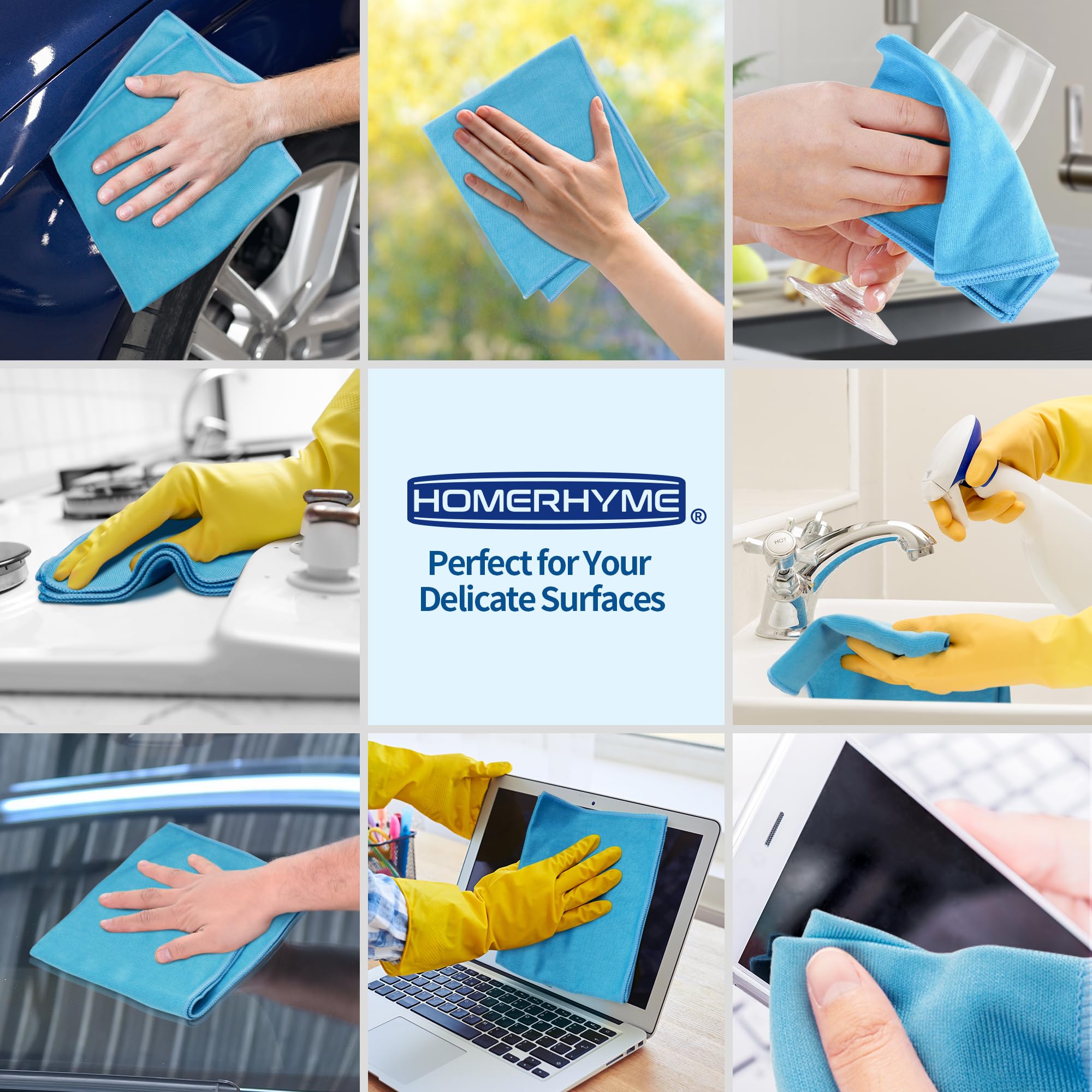HOMERHYME Microfiber Glass Cleaning Cloth, 6 Pack Window Cleaning Cloth Glass Cleaning Towels, Reusable Lint Free Microfiber Towels for Glasses,Screens,Mirrors,Windshields & Stainless Steel,16"x14"