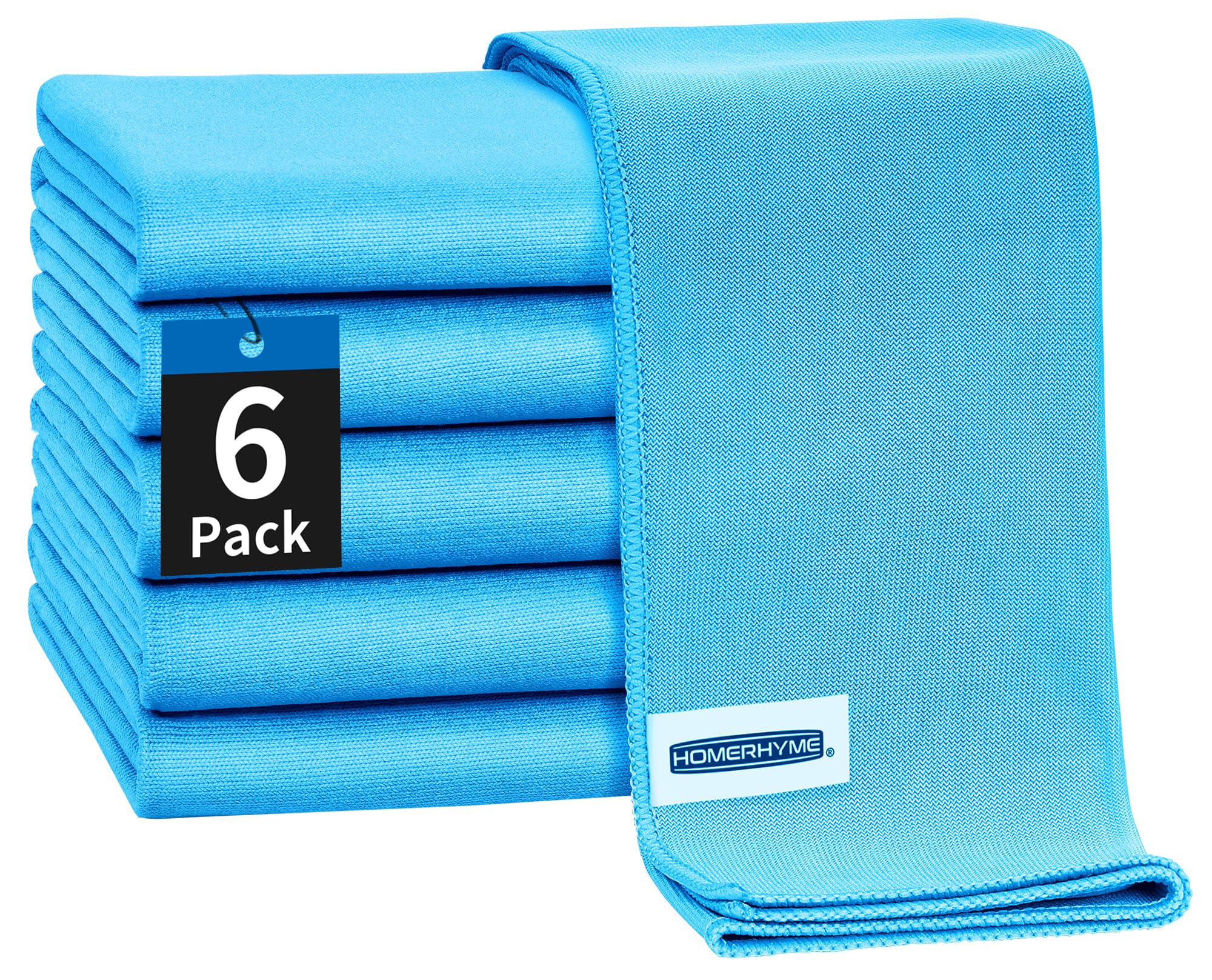 HOMERHYME Microfiber Glass Cleaning Cloth, 6 Pack Window Cleaning Cloth Glass Cleaning Towels, Reusable Lint Free Microfiber Towels for Glasses,Screens,Mirrors,Windshields & Stainless Steel,16"x14"